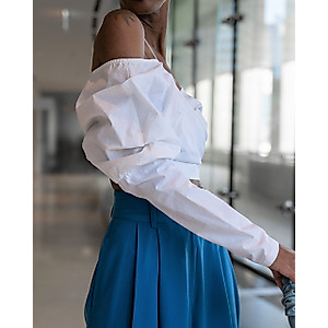 The Drop Women's White Off Shoulder Draped Crop Top by @signedblake, L