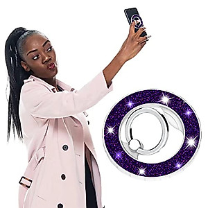 ROMSEA Magnetic Phone Ring Holder Stand, Adjustable Finger Ring Grip Collapsible Kickstand Compatible with for iPhone 14 13 12 Mag Safe Case Removable for Wireless Charging, Purple