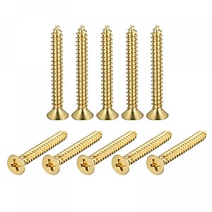 uxcell Brass Wood Screws, M5x40mm Phillips Flat Head Self Tapping Connector for Door Hinges, Wooden Furniture, Home Appliances 32Pcs