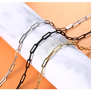 FIBO STEEL 3Pcs 14K Gold Plated Paperclip Chain Necklaces for Women Men Link Chain Necklace with Paperclip 18 Inches