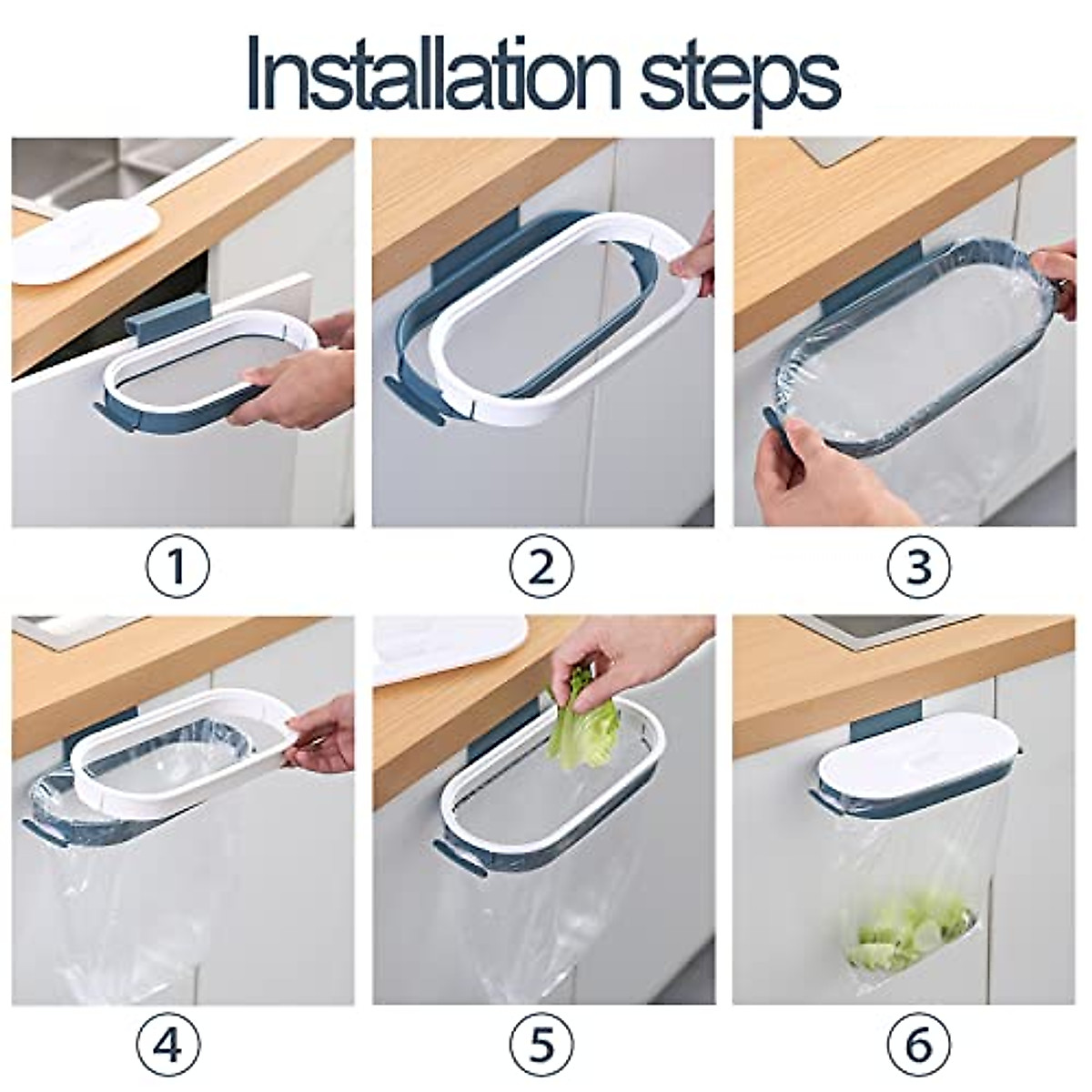 Set of 2 Trash Bag Holder Rack, Hanging Organizer Garbage Bag Holder, With Removable Lid - Multi for Kitchen Cabinet Door Storage Cupboard, Kitchen Towel Rails Rack, Blue & Pink