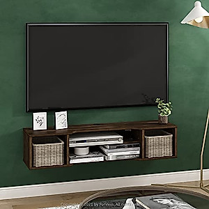 Furinno Indo Floating Storage Hutch Media Console, Columbia Walnut