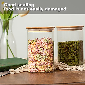 Glass Food Storage Jars 37 oz Set of 6,Glass Storage Containers Clear Glass Food Canister with Bamboo Lid Airtight For Serving Tea, Coffee, Flour, Sugar, Candy, Cookie, Spice and More (Square)