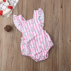 Baby Girl Watermelon Sleeveless Tassel Romper Bodysuit Jumpsuit Outfit Pompom Clothes (12-18M, Pink 2)