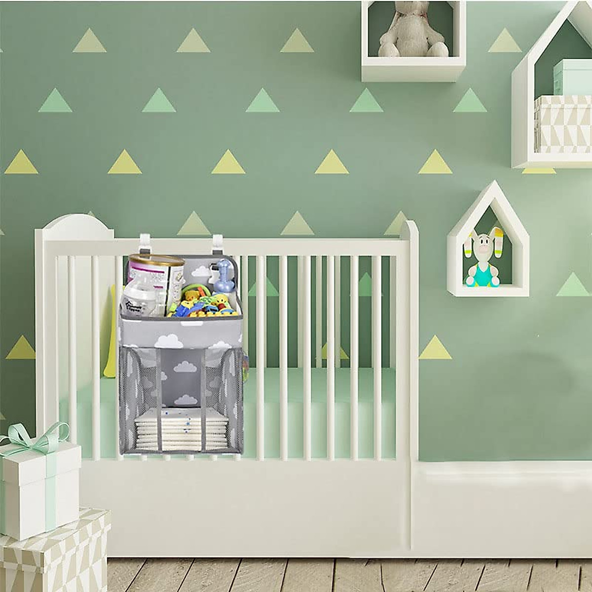 Hanging Organizer for baby Diaper Changing Table & Crib-Multiple Pockets-Diaper Holder for Newborn Baby Boy & Girl- 20x5.12x26 inches, Grey, BH1052