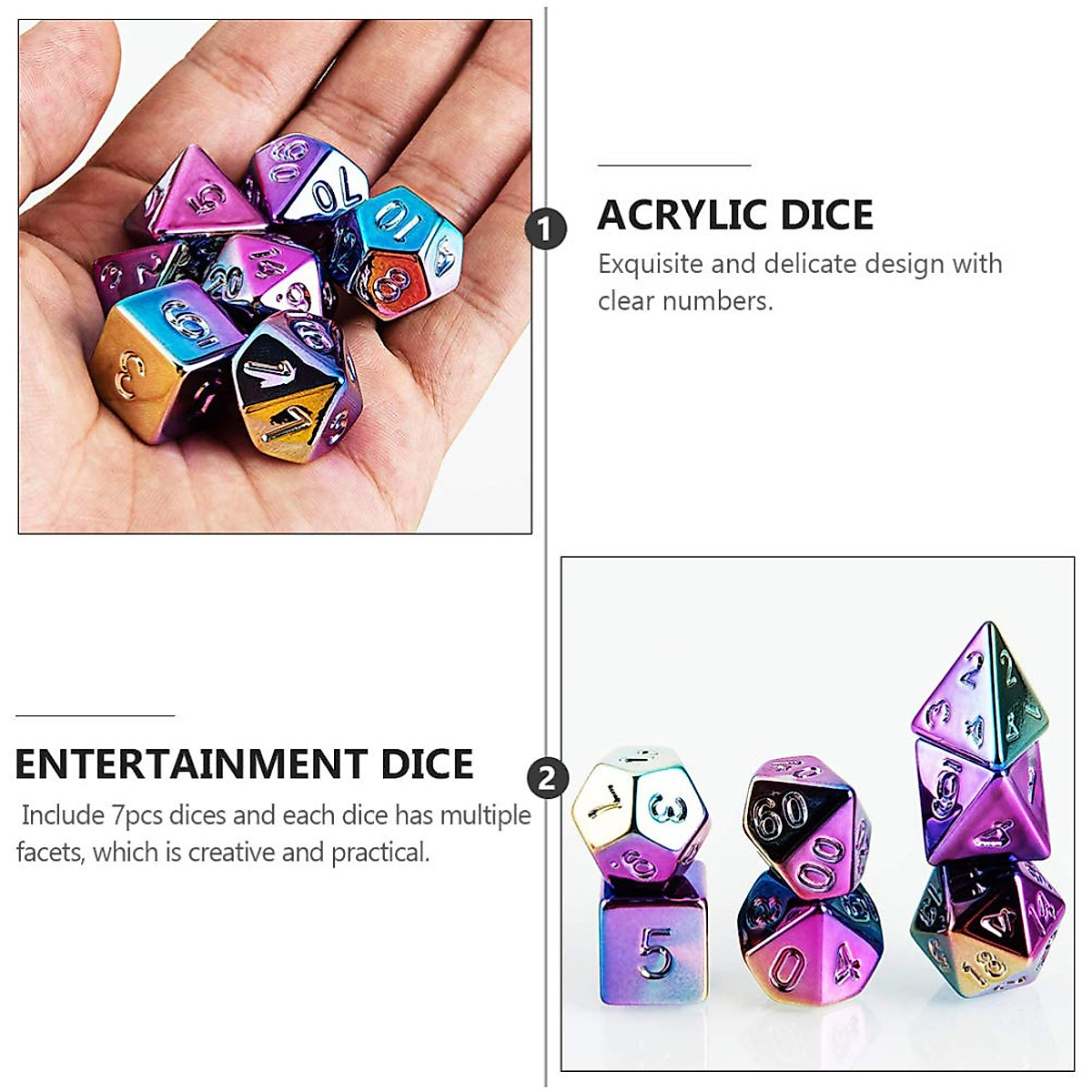 NUOBESTY 7pcs Polyhedral Dice Set Tabletop Roleplaying RPG Gaming Novelty Accessories for Role Playing Game Math Teaching