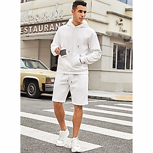 JMIERR Mens Track Suits 2 Piece Set Airport Outfits Long Sleeve Hoodie Sweatshirt & Joggers Shorts Fall Tracksuit Sweatsuits Airport Sets with Pockets,X-Large,1White