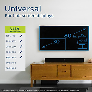 Philips Titlt TV Monitor Wall Mount Bracket for Most 30-80 Inch LED LCD OLED HDTV Flat Curved Screen TVs and Monitors with Max VESA 400x400mm up to 100lbs, Lockable Safety Bar, SQM7442/27