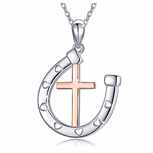 MEDWISE Faith Cross Horseshoe Necklace Gifts for Women Cowgirl Sterling Silver Horseshoe Pendant Necklace Jewelry for Horse Lover Birthday Christmas Gifts