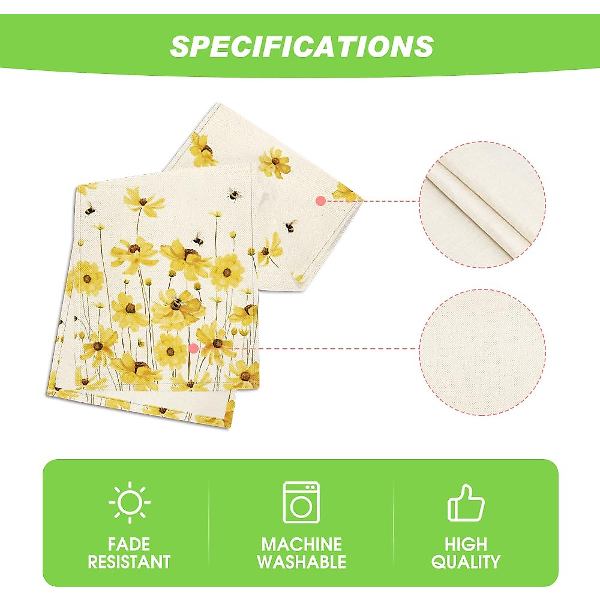 Artoid Mode Yellow Flowers Daisy Bees Summer Table Runner, Seasonal Easter Fall Holiday Kitchen Dining Table Decoration for Home Party Indoor 13x72 Inch