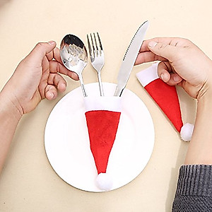SUNTRADE Christmas Santa Hats Silverware Holders,Tableware Knife Fork Spoon Storage Bag,for Christmas Dinner Table,Set of 20