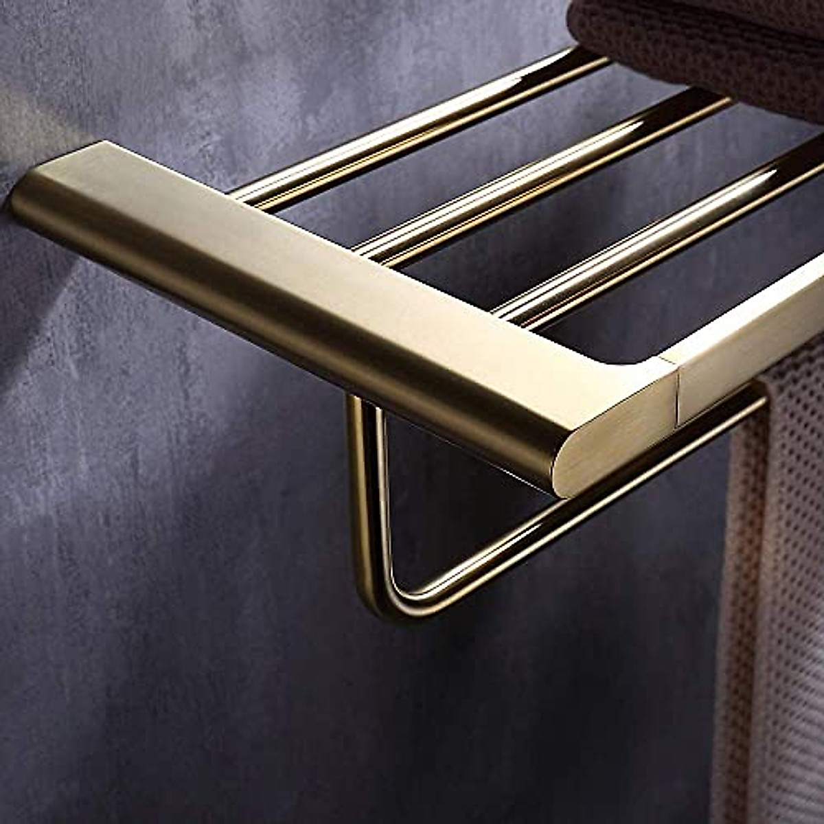 Towel Rack 304 Stainless Steel Towel Bar Brushed Gold Towel Rails Heavy Duty Towel Holder Wall Mounted Towel Storage Rack for Bathroom, Kitchen, Hotel, Screw Installation