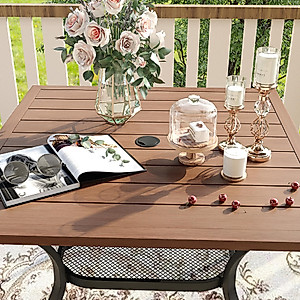 VICLLAX 5 Pieces Patio Dining Set for 4, Outdoor Furniture Set Included 37.8" Square Patio Table and 4 Stackable Metal Patio Chairs for Lawn Garden, Walnut Metal Table