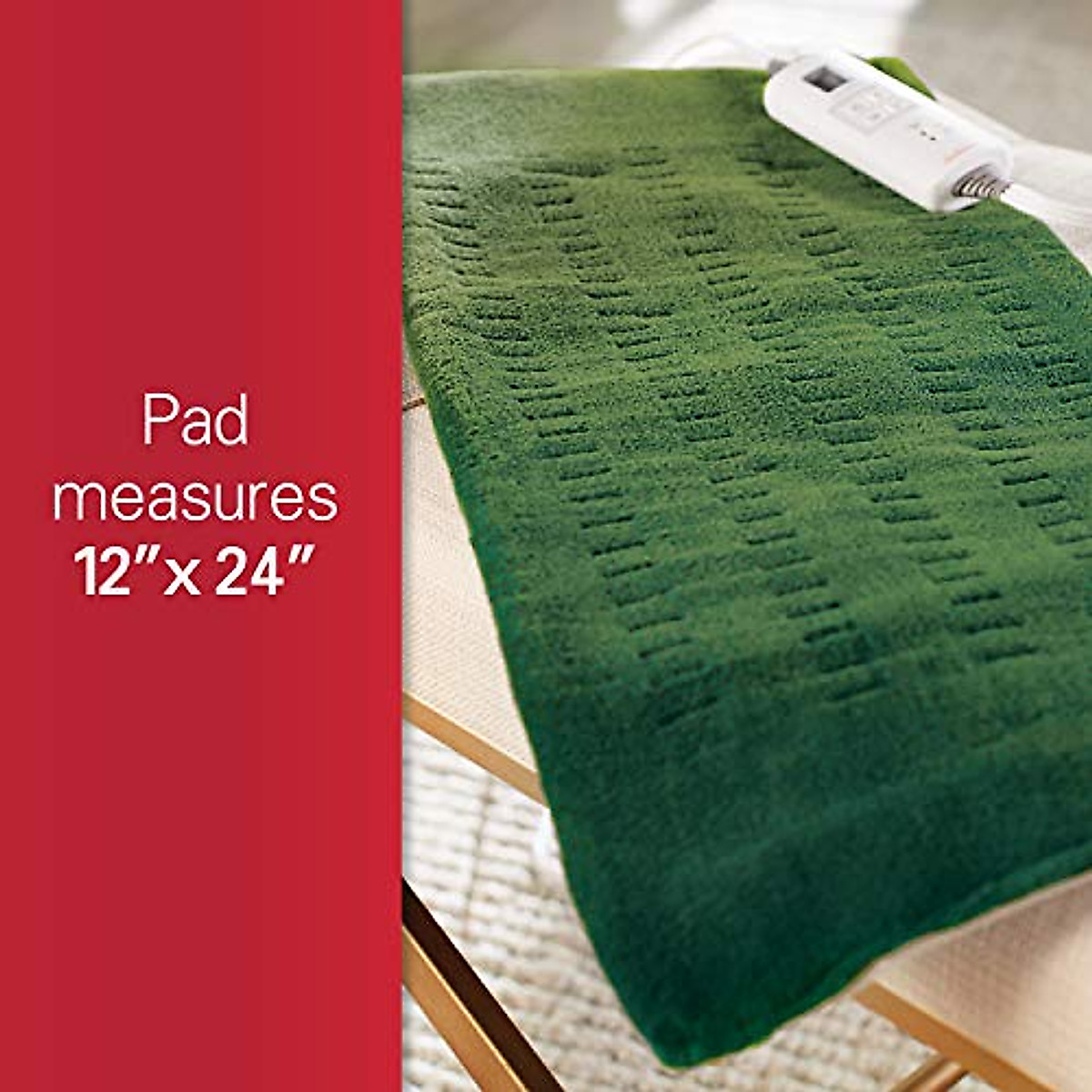 Sunbeam Heating Pad for Back, Neck, and Shoulder Pain Relief with Auto Shut Off and 6 Heat Settings, Extra Large 12 x 24", Green