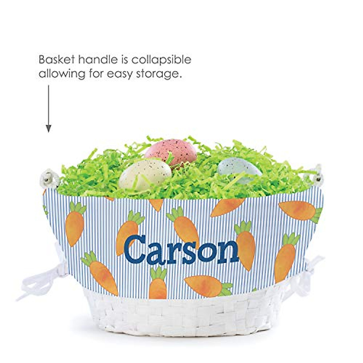 Personalized Easter Egg Basket for Boy with Handle and Custom Name | Carrot Easter Basket Liners | White Basket | Woven Easter Baskets for Kids | Customized Easter Basket | Gift for Easter