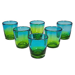 NOVICA Hand Blown Blue And Green Glass Rock Glasses 'Aurora Tapatia'