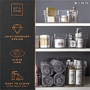 BINO | Plastic Storage Bins, Deep Large | THE HANDLER COLLECTION | Multipurpose Organizer Bins | Kitchen Pantry Organizers and Storage | Clear Containers for Organizing Home | Freezer Organizer