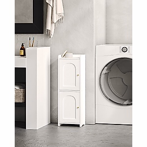 Hzuaneri Bathroom Storage Cabinet, Corner Floor Cabinet with 2 Doors and Adjustable Shelf, Narrow Toilet Paper Cabinet, Bathroom Organizer for Small Spaces, White BC19913X