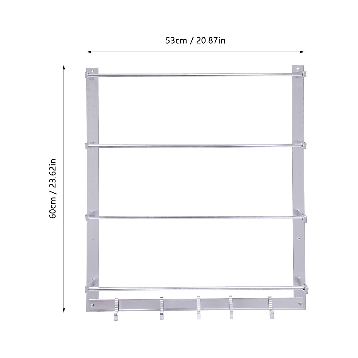 TFCFL Wire Spool Rack, Ribbon Holder Organizer Rack Ribbon Storage Organizer, Wall Mounted Ribbon Spool Storage Rack 4 Tier with 5 Hooks Ribbon Holder Organizer for Crafts, Silver