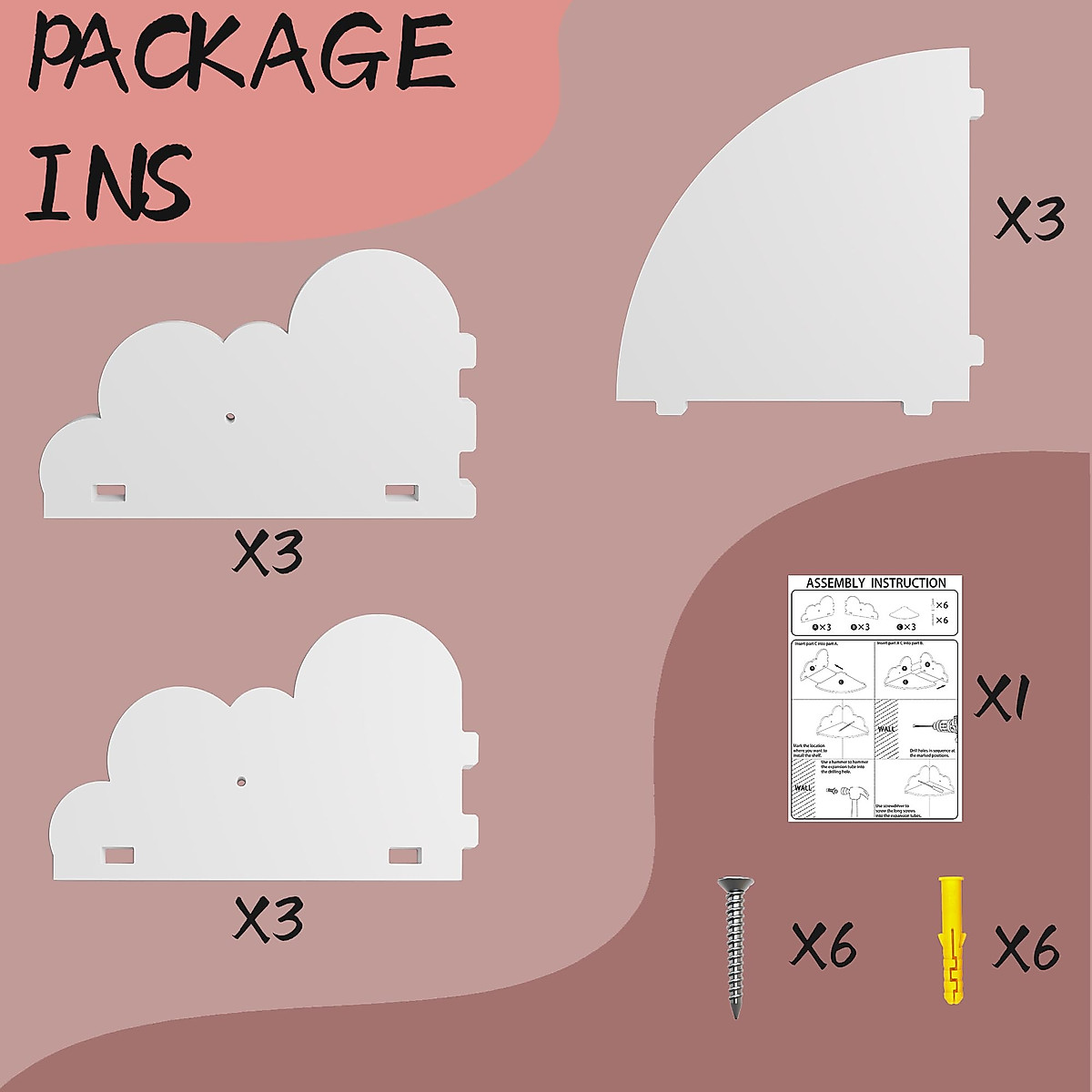 Beskadi Cloud Floating Corner Shelves - Set of 3 Cloud Corner Wall Shelves for Kid’s Room, White Corner Shelf Nursery Wall Deor, Small Cute Cloud Dispaly Shelf Wall Mounted for Toys, Plants & Storage.