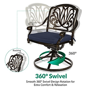 VIVIJASON 9-Piece Outdoor Dining Set, Cast Aluminum Patio Furniture Table & Chairs Set, Include 94.5" Rectangular Table, 2 Swivel Rocker Chairs, 6 Stationary Chairs, Umbrella Hole, Navy Blue Cushion