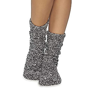 Barefoot Dreams CozyChic Women Heathered Socks, Crew Socks, Plush Socks, Loungewear, Warm Toes, Fuzzy Socks-Black/White-Stone/White (Set of 2)
