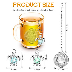 2pcs Tea Infuser TeaSanavie Loose Leaf Tea Steeper Stainless Steel Tea Ball Mesh Tea Strainer Silver Glow In The Dark Turtle Pendant Tea Filter with Extended Chain Hook for Brew Fine Loose Tea Leave