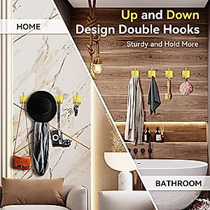 ARIOSOX 4-Packs Heavy Duty Adhesive Hooks, Waterproof Stainless Steel Bathroom Hooks for Towels, Shower Cap and Towel Robe, Closet Hook Wall Mount for Home, Kitchen, RV,Bathroom,Office (Gold)