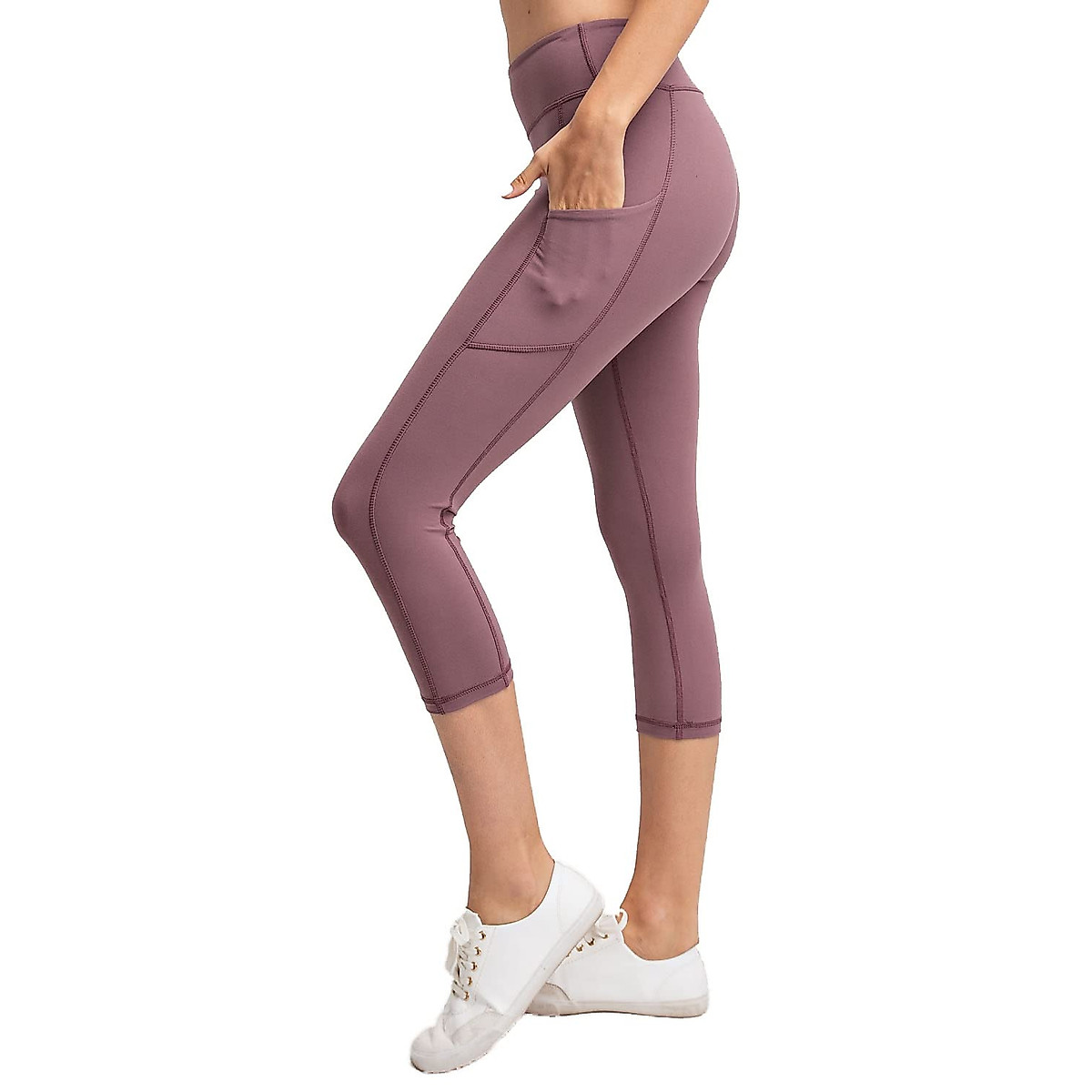 Hype Up Women's High Waisted Buttery Super Soft Capri Length Activewear Leggings with Side Pockets (S-3X)