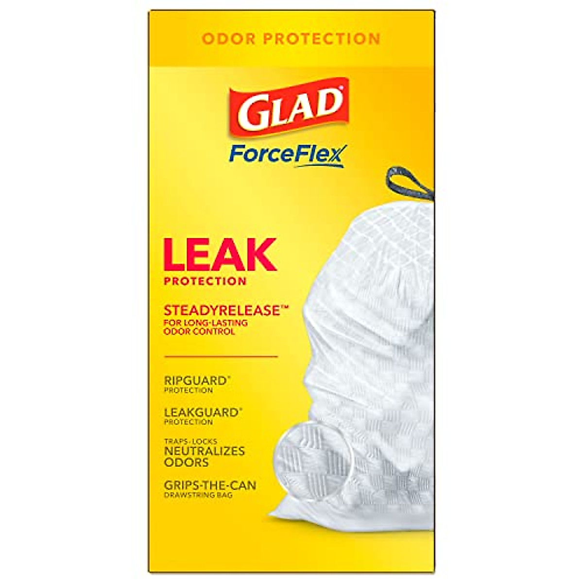 GLAD ForceFlex Tall Drawstring Trash Bags, 13 Gallon White Trash Bags for Tall Kitchen Trash Can, Gain Original Scent to Eliminate Odors, 40 Count