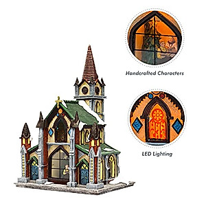 MOMENTS IN TIME Polyresin Christmas Village Building, Cathedral Church with LED Lights - Battery Operated (not Included) (12.8" H x 8.7" W x 7.1" D)