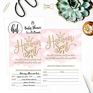 Hadley Designs 25 Pink Heaven Sent Baby Shower Invitations, 25 Book Request Baby Guest Book Alternative, 25 Baby Diaper Raffle Tickets for Baby Shower Games To Plays