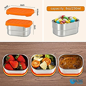 Amazing Containers| Set of 3 Stainless Steel Containers with Silicon Lids | condiments containers |On the go fruits and Snack Containers for Toddlers and Kids | Leakproof BPA Free | 8 oz (1 cup) each