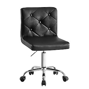VECELO PU Leather Mid-Back Armless Desk Chair Adjustable Height 360° Rolling Swivel for Home Office Work, Black