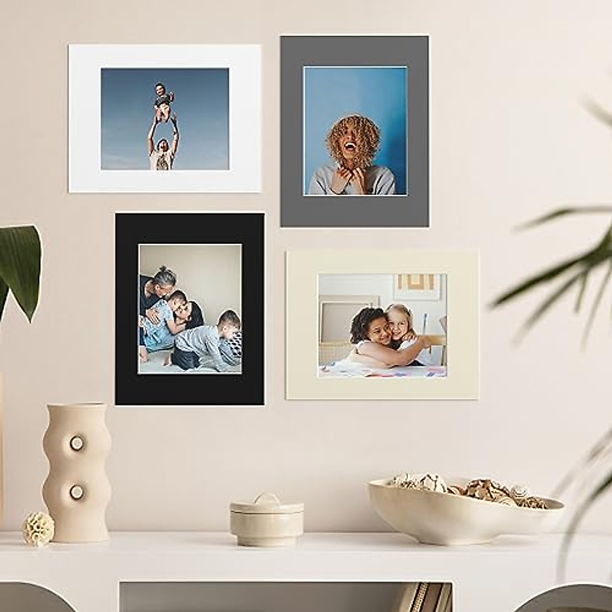 eletecpro 5 Pack Acid-Free Picture Mats Set, 8x10 Inch Core Bevel Cut Mats, Backing Boards, Clear Bags for Framing 5x7 Inch Photos, Artwork, Prints, Display and Preserve Cherished Pictures