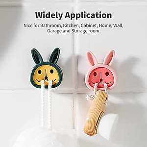 LAOKETON 6 Pieces Kitchen Towel Holder - (Cute Rabbit Shape，Adhesive Push Towel Hooks, No Drilling Required) Wall Mount Hand Towel Hook Ideal as Bathroom or Shower.
