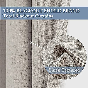 100% Blackout Shield Sliding Door Curtains Linen Textured Look Grommet Curtains with Blackout Liner, Thermal Insulated Blackout Curtains, Extra Wide Patio Door Curtains, 100" x 108", Beige