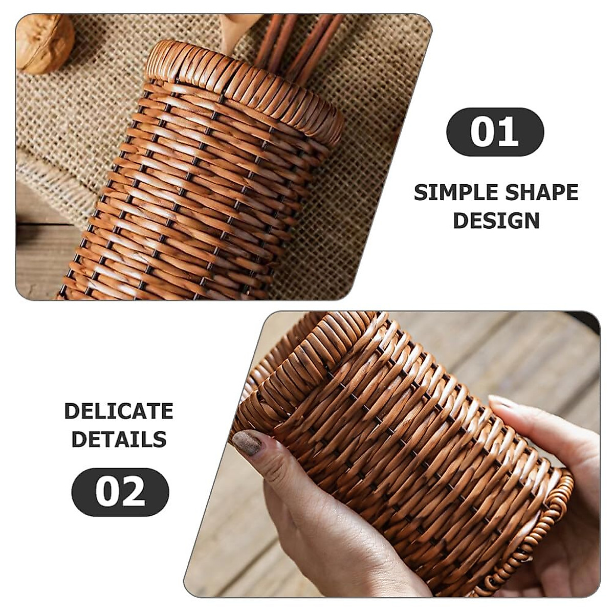 Didiseaon Silverware Utensil Holder Organizer Countertop Flatware Holder Woven Storage Basket Woven Cutlery Organizer Countertop Utensil Basket Imitation Rattan Basket Iron Chopsticks