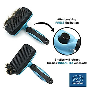 LovinPup Dog Slicker Brush, Self Cleaning, Shedding and Grooming Tool for Pets, Best Dog Brush with Easily Retractable Bristles to Remove Hair Instantly