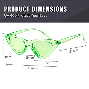 GIFIORE Retro Vintage Cat Eye Sunglasses for Women Trendy Narrow Cateye Frame Sun Glasses (Neon Green Frame Green Lens with Glitter)