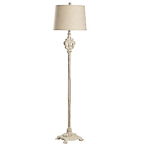 Crestview Collection Chandler 62.5 Inch Resin Distressed White Traditional Floor Lamp with Fleur-de-lis Detail for Home Office, Living Room and Bedroom