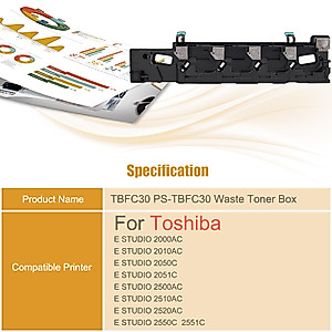 TBFC30 PS-TBFC30 Waste Toner Box Compatible for Toshiba E Studio 2000AC 2010AC 2050C 2051C 2500AC 2510AC 2520AC 2550C 2551C Printers (1 Pack)