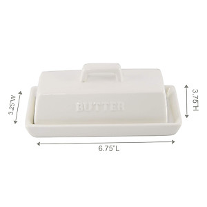 HOME-X Classic Butter Dish, Butter Dish with Cover, Farmhouse Dish for Stick of Butter, Butter Crock, 6 ¾”L x 3 ¼”W x 3" H, White