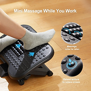 HUANUO Footrest Under Desk - Adjustable Foot Rest with Massage Texture and Roller, Ergonomic Foot Rest with 3 Height Position, 30 Degree Tilt Angle Adjustment for Home, Office