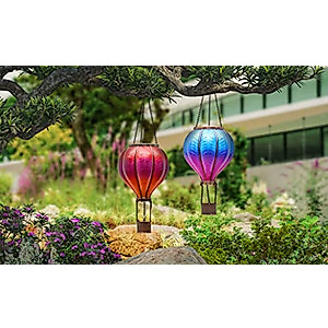 TERESA'S COLLECTIONS 2 Pack 18 Inch Hanging Solar Lantern Outdoor Garden Decor, Waterproof Hot Air Balloon Flame Effect Lantern Decorative Flickering Solar Lights for Lawn Porch Tree Yard Decorations