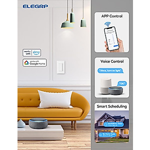 ELEGRP Single Pole Smart Dimmer Light Switch DPR10, 2.4GHz Wi-Fi Dimmer Switch Compatible with Alexa and Google Assistant, Needs Neutral Wire, No Hub Required, UL and FCC Listed, White, 1 Pack