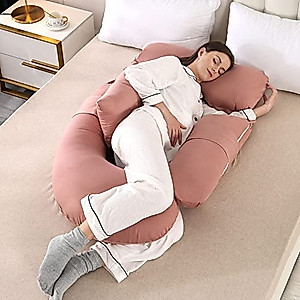 HINAPRAM Pregnancy Pillows for Sleeping Detachable U Shaped Full Body Pillow Maternity Pillows for Sleeping 55 inches Pregnancy Body Pillow with Cotton Cover(Pink)