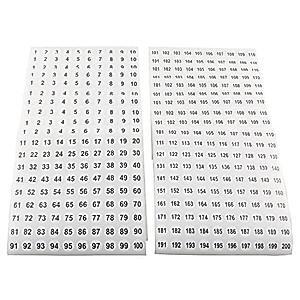 Number Stickers LUORNG 20 Sheets 0.4" 1 to 200 Digital Sticker Circular Self Adhesive Labels Black on White (10 Sheets 1 to 100 and 10 Sheets 101 to 200)