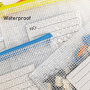 AUSTARK Plastic Mesh Zipper Pouch, 12Pcs Zipper File Bags with Label Pocket, Game Boards Storage Bags, Waterproof Document Storage Bags for Office Home Travel (Receipt Size 9.2x4.1 in)