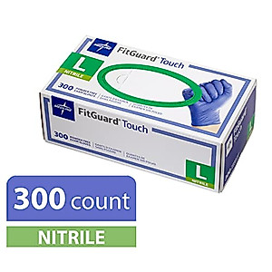 Medline FitGuard Touch Nitrile Exam Gloves, Disposable, Powder-Free, Cobalt Blue, Large, Box of 300